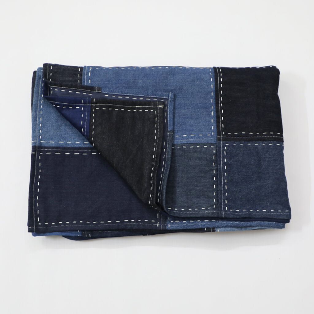 Denim Patchwork Quilt: Handcrafted Denim Throw • Vritti Designs